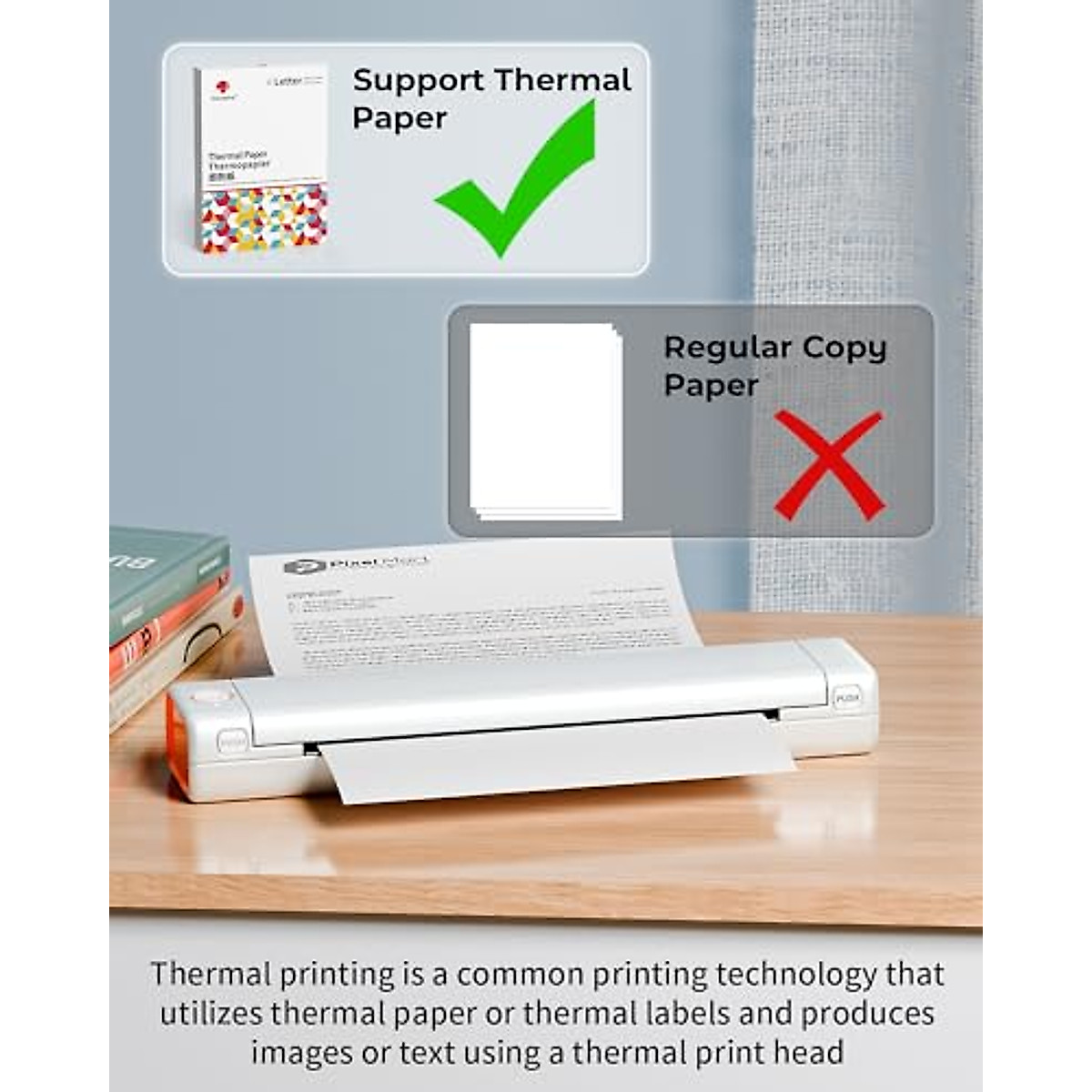 Phomemo Portable Printers Wireless for Travel, Support 8.5" X 11" US Letter Thermal Paper, Bluetooth Thermal Printer Compatible with iOS, Android & Laptop, Inkless Printer for Office, Home, School