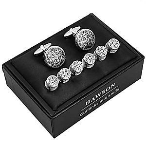 HAWSON Vintage Cufflinks and Tuxedo Shirt Studs for Men Retro Flower Pattern Best Wedding Business Gifts for Men with Box