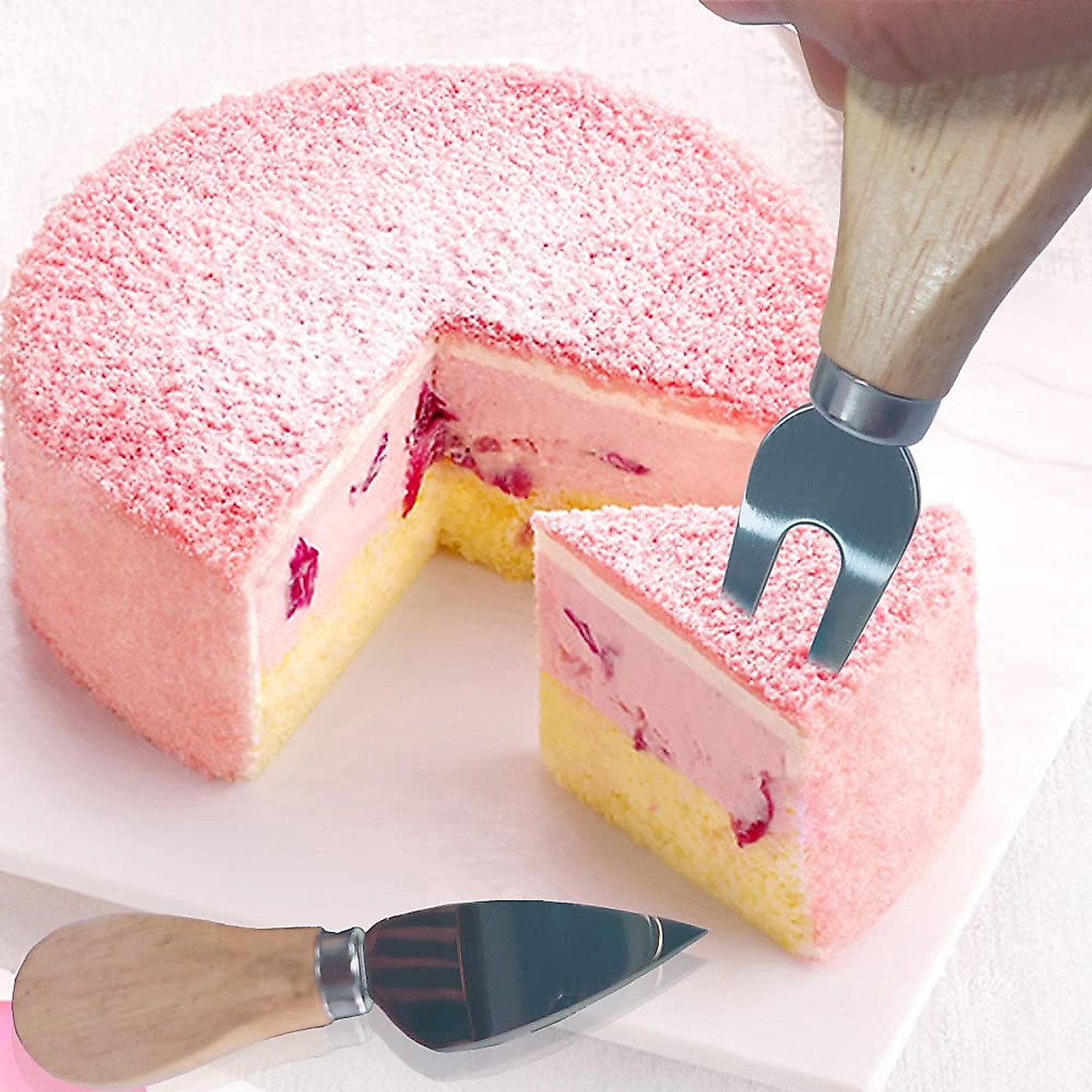 4 Piece Cheese Knives Set with Wooden Handle, Cheese Fork, Mini Stainless Steel Cheese Knife for Charcuterie Board and Cheese Spread, for Cheese Slicer and Butter Cutter