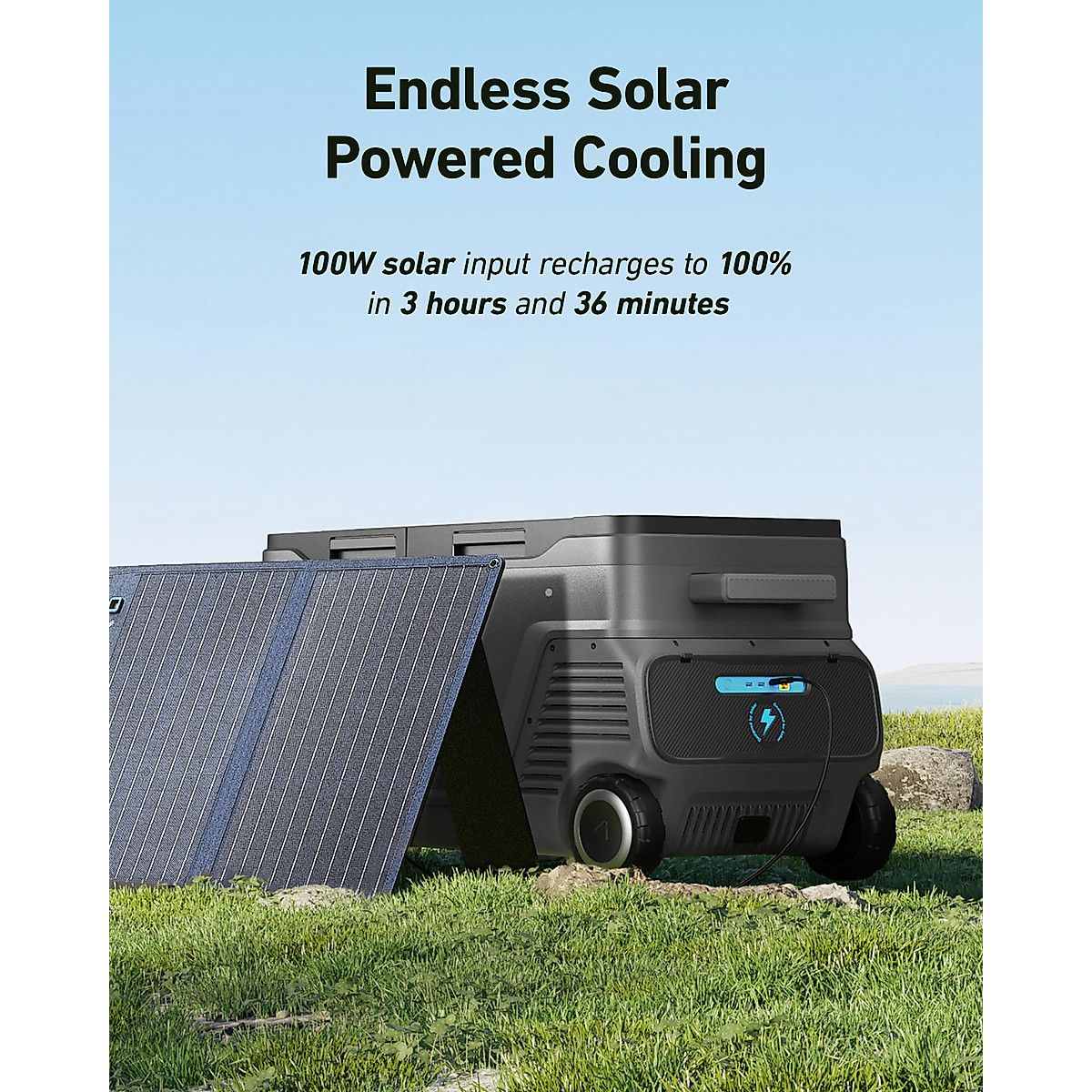 Anker EverFrost 50 Powered Cooler, 53L Portable Refrigerator for Car, Powered Cooler with 299Wh Battery, Powered by AC/DC or Solar, For Outdoor Camping, Travel, and Fishing, Fits in Trucks (Renewed)