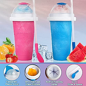 Slushie Maker Cup,FUROLD DIY Slushies Cup Frozen Magic Squeeze Cup Slush Cup Smoothies Double Layers , Homemade Slushie Machine w/ Straw and Spoon, Ice Cream Maker Cool Stuff Birthday Gifts for Kids(Blue+Pink)