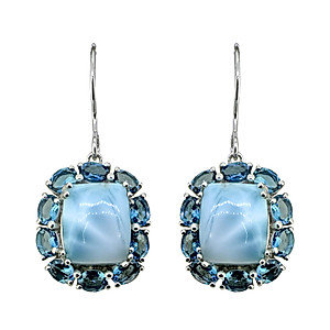 YoTreasure 13.39 Cts. Larimar London Blue Topaz Solid .925 Sterling Silver Dangle Earrings