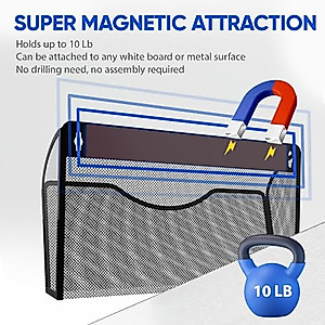 LQPAFZ Magnetic File Holder 3 Pockets File Folder Organizer, Office Hanging Magazine Rack for Refrigerator, White Board, No Drilling Paper Document Holder Mail Organizer for File Cabinets