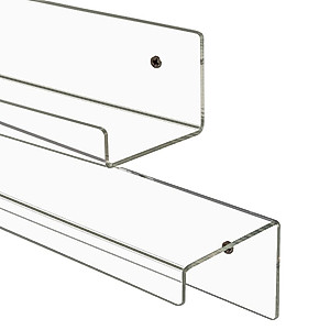 Minimalist Floating Shelves Wall Mounted Set of 6, 4 mm Clear Thinkness Book Shelf Acrylic Album Record Holder Display for Bedroom Living Room Bathroom Kitchen Office Clear(15inch-Wider-6Pack)