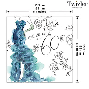 TWIZLER Happy 60th Birthday Card, Multicolor, 6.1 x 6.1 in