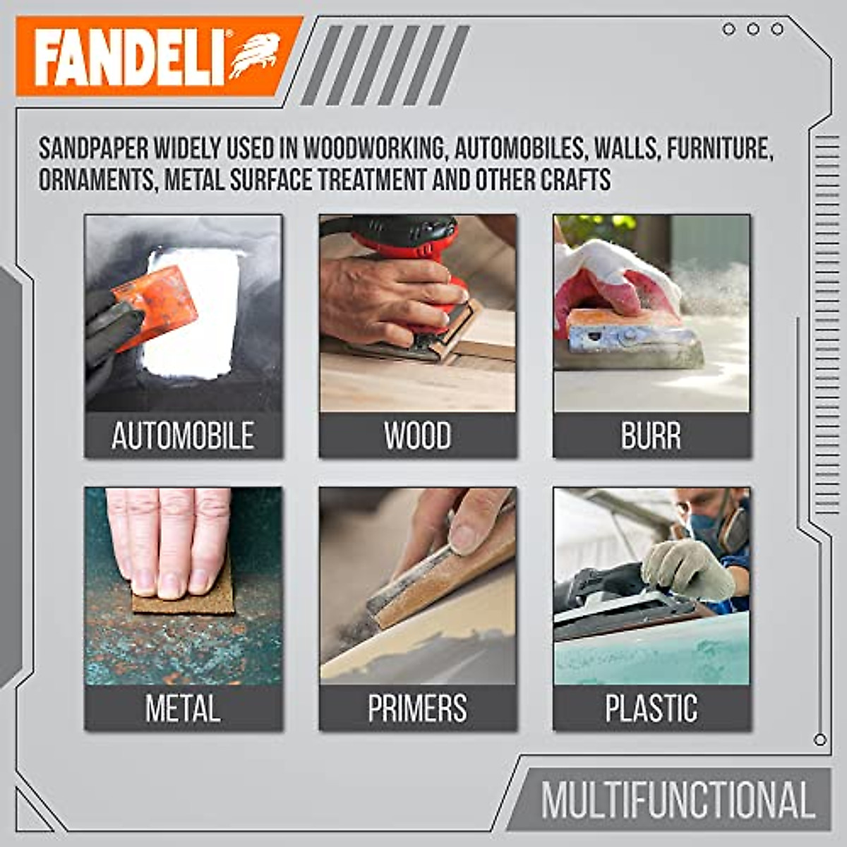 Fandeli | Multi-Purpose Sandpaper | 60 Grit | 25 Sheets of 9'' x 11'' | Metal and Wood Sandpaper | Wall Sandpaper | Hand Sanding | Orbital Sanders