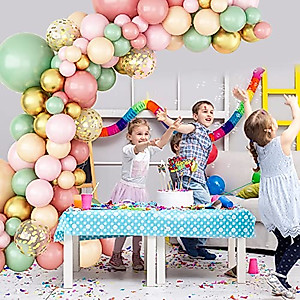 Sage Green Pink Balloon Garland Arch Kit, 116Pcs Retro Pink Apricot Metallic Gold and Confetti Balloons for Baby Shower Wedding Birthday Graduation Anniversary Party Decorations
