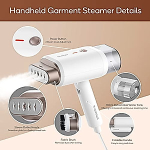 Newbealer Handheld Steamer for Clothes, Horizontal & Vertical Steaming, 2 Steam Levels 20s Heat Up, Foldable, Dry Ironing, Portable 1200W 180ml Fabric Wrinkle Remover with Brush and Anti-heat Glove