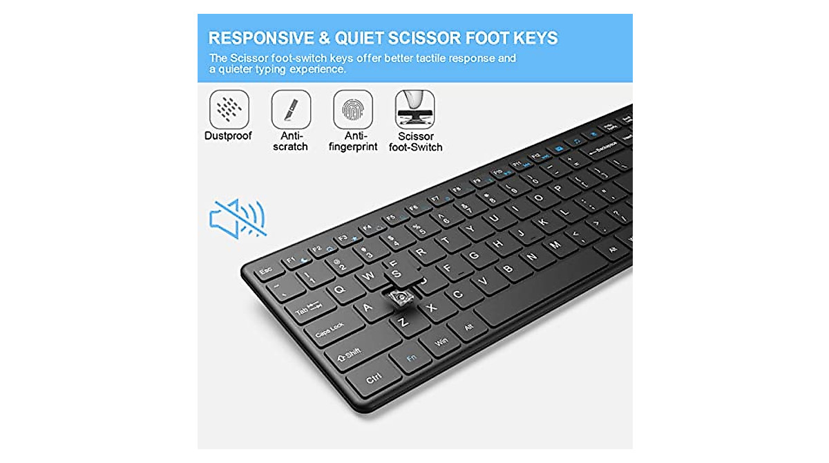WisFox Wireless Keyboard Mouse Combo - Silent & Rechargeable