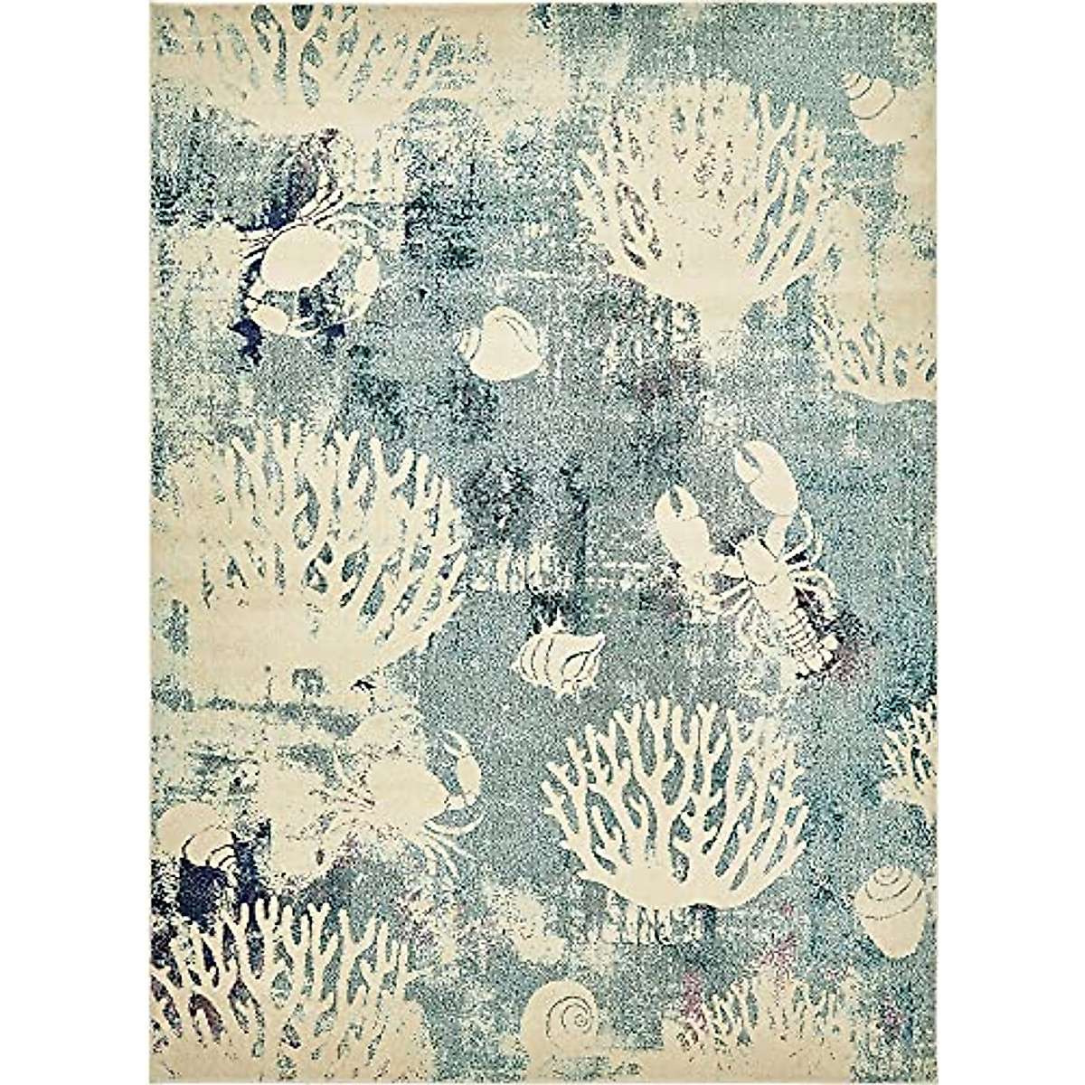 Unique Loom Positano Collection Coastal Modern Coral Lobster Shells Light Blue Area Rug (9' x 12')