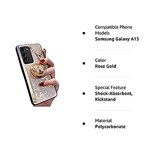 Topwin Galaxy A13 5G Kickstand Case, Cute Marble Conch Shell Floral Butterfly with Ring Stand Mirror Elegant Shockproof Protective Cover for Girls Women for Samsung A13 5G (Rose Gold)
