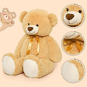 Tezituor Big Teddy Bear,52'' Giant Stuffed Animal Plush,Light Brown Soft Gifts for Valentine, Christmas, Birthday.