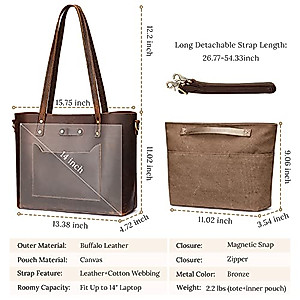 S-ZONE Women Genuine Leather Tote bags with Purse Organizer Shoulder Purses Vintage Handbags Top Handle Work (Dark Brown)