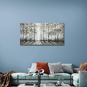V-inspire art, 24x48 Inch Modern Impressionist Tree art 100% Hand Painted Canvas Wall art Oil Painting Large Paintings Gray Wall Decoration Acrylic Paint Knife Painting