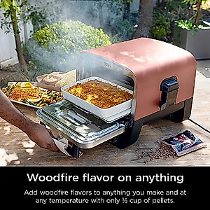 Ninja OO101 Woodfire 8-in-1 Outdoor Oven, Pizza Oven, 700°F High Heat Roaster, BBQ Smoker, Woodfire Technology, Pellets for Woodfire Flavor, Weather Resistant, Portable, Electric, Terracotta Red