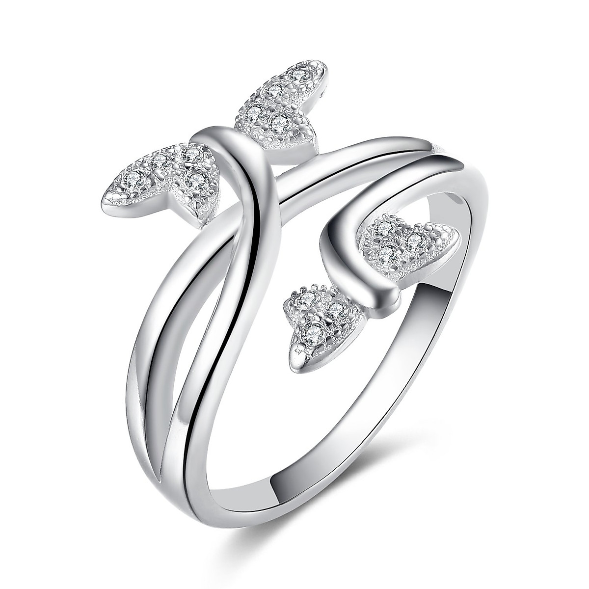 Goldminetrade GTR4088 S925 Silver CZ Stones 0.15 Carats #8 Adjustable Butterfly Ring Rhodium Plated