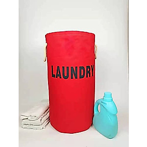 FENGLE 85L Large Laundry Basket (4 Colors),Waterproof Laundry Hamper, Laundry Bag with Padded Handles, Clothes Hamper Stands Up Well, Collapsible Laundry Basket Easy Storage (1 section, red)