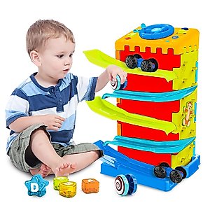 VATOS 5-in-1 Activity Cube Toys, Race Car Ramp Track,Toddler Toys, Montessori Stem Educational Cars Toys for 2 3 Years Old Boy and Girl, Great Gift as Toddler Boy Toys
