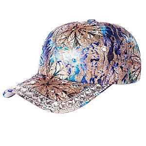 LABANCA Women Girls Bling Rhinestone Sun Cap Lace Glitter Sequin Baseball Cap Hat