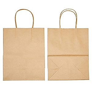 Medium Kraft Paper Gift Bags with Handles (Brown, 8x10 In, 12 Pack) for Birthday Party Favors