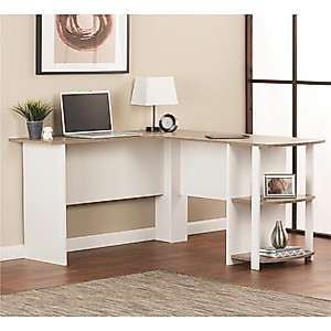Ameriwood Home Dakota L-Shaped Desk with Bookshelves, White/Sonoma Oak
