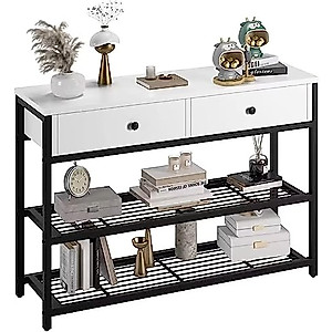 NOIFUM Console Table with 2 Drawers, 40 Inch Sofa Table with 3-Tier Storage Shelves, Vintage Hallway Foyer Table Entryway Table for Living Room, Rustic White