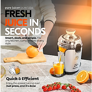 Eurolux Hands-Free Electric Citrus Juicer Machine, Orange Lime Grapefruit Lemon Squeezer, Easy to Clean.