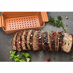 Meatloaf Pan professional Healthy Non-Stick Copper Coating 2-Piece With Removable Tray Drains