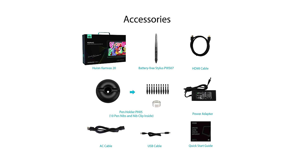 HUION Kamvas 20 Drawing Tablet with Screen, 120% sRGB, Tilt & Battery ...