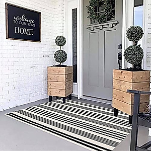 BUAGETUP Black and White Outdoor Rug 3'x 5' Hand-Woven Cotton Washable Rug Striped Front Porch Rug Machine Washable Indoor/Outdoor Area Rug Floor Mat for Farmhouse/Layered Door Mats/Living Room