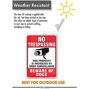No Trespassing This Property Is Protected By Video Surveillance Beware Of Dogs Metal Reflective Sign - 14 x 10 Inches .040 Aluminum - 6 Pre-Drilled Holes - UV Protected, Waterproof and Fade Resistant