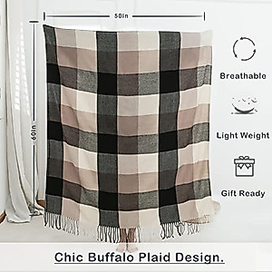 Buffalo Plaid Throw Blanket for Couch - Farmhouse Check Style - Soft Cozy Lightweight with Tassels for Bed Sofa Living Room Home Office Outdoor - 50 x 60 Inches - Black/Brown