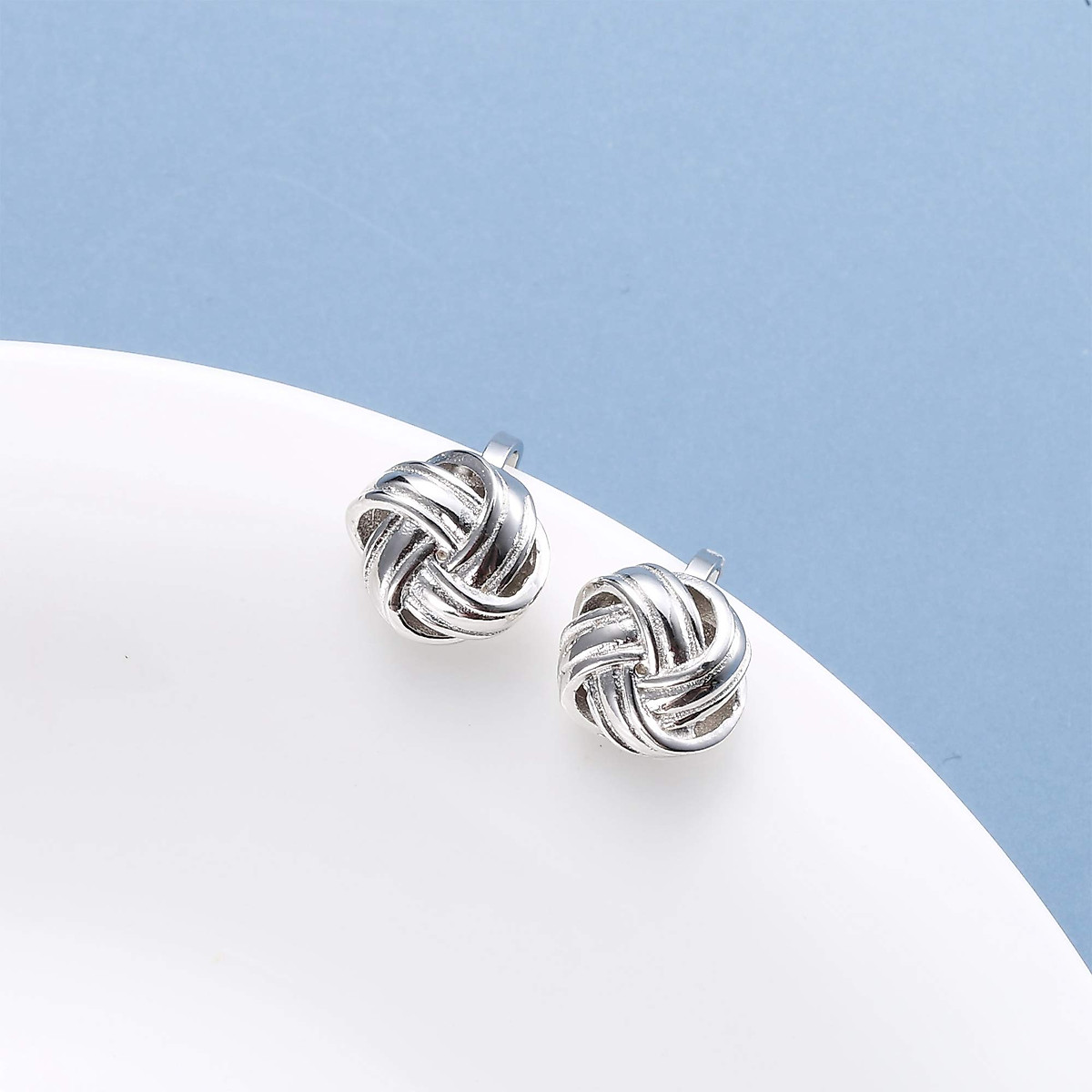 Sllaiss 925 Sterling Silver Clip On Earrings for Women 14k Gold Plated Celtic Knot Non Pierced Earrings (Silver)