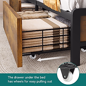 YITAHOME Queen Bed Frame with 4 Storage Drawers and Headboard, LED Lights and Charging Station with Metal Platform Bed Frame, No Box Spring Needed, Fast Assembly - Brown