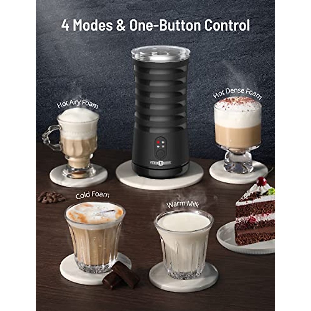 Paris Rhône 4-in-1 Milk Frother and Steamer, Non-Slip Stylish Design, Hot & Cold Milk Steamer with Temperature Control, Auto Shut-Off Frother for Coffee, Latte, Cappuccino, Macchiato