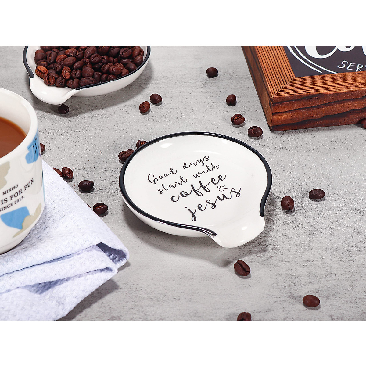 Christian Gifts for Women Men, Coffee Spoon Rest Holder, Coffee Bar Table Decor, Coffee Lover Accessories- Good Days Start with Coffee and Jesus - 05