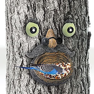 KAKICLAY Tree Faces Decor Outdoor | Old Man with Glasses Tree Art with Eyes Glow in The Dark | Tree Hugger Yard Art Garden Decor Outdoor Statues | Unique Bird Feeder for Outdoors and Indoors