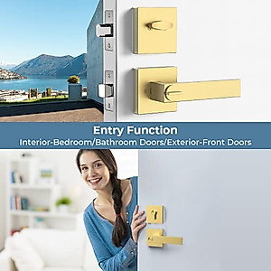 1 Pack Front Door Keyed Entry Lever and Single Cylinder Deadbolt Combination Set, Keyed Alike Exterior Entrance Lever Satin Brass Finish, Heavy Duty Gold Door Handle Set for Front/Back Gate Door