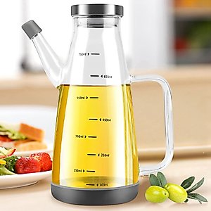 Large High Borosilicate Glass Oil Bottle for Cooking,25floz Oil and Vinegar Dispenser Cruet with Non-Slip Silicone Base,Big Kitchen No Drip Liquid Container for Olive Oil,Soy Sauce,Syrup (750ml)