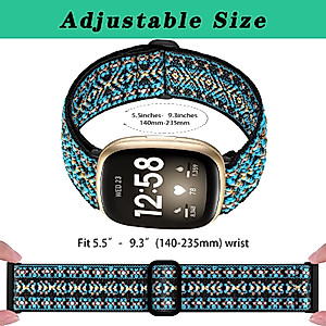 4 Pack Stretchy Bands Compatible with Fitbit Versa 3/ Versa 4/ Sense 2/Fitbit Sense Women Men, Adjustable Elastic Breathable Loop Nylon Replacement Straps