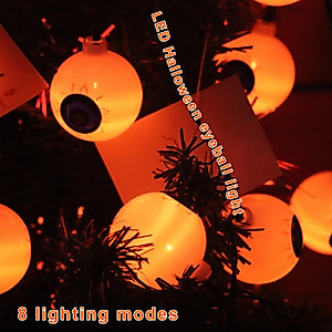 HUGSVIK Big Eyeball Solar Orange Halloween Lights, 26Ft 40 LED Solar Halloween Lights String with 8 Modes, Waterproof Solar Halloween Decorations Outdoor Lights for Patio Porch Garden Yard Decor