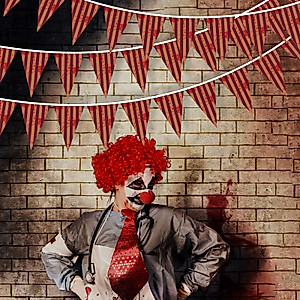 Lonfliness 5 Packs Circus Decorations Halloween Pennant Banner Creepy Carnival Decorations Fabric Red And White Striped Triangle Flag Scary Bloody Bunting Garland for Evil Circus Birthday Supplies