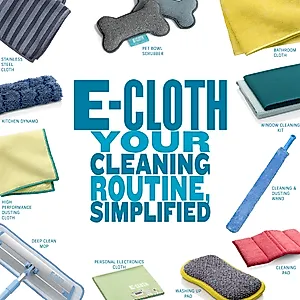 E-Cloth 5-pc Kitchen Bundle, Microfiber Cleaning Cloths Set with Dish Scrubber, Ideal Spotless Cleaner for Granite, Marble, Kitchen, Sink, Dish and Stainless Steel Pot and Pans, 100 Wash Promise