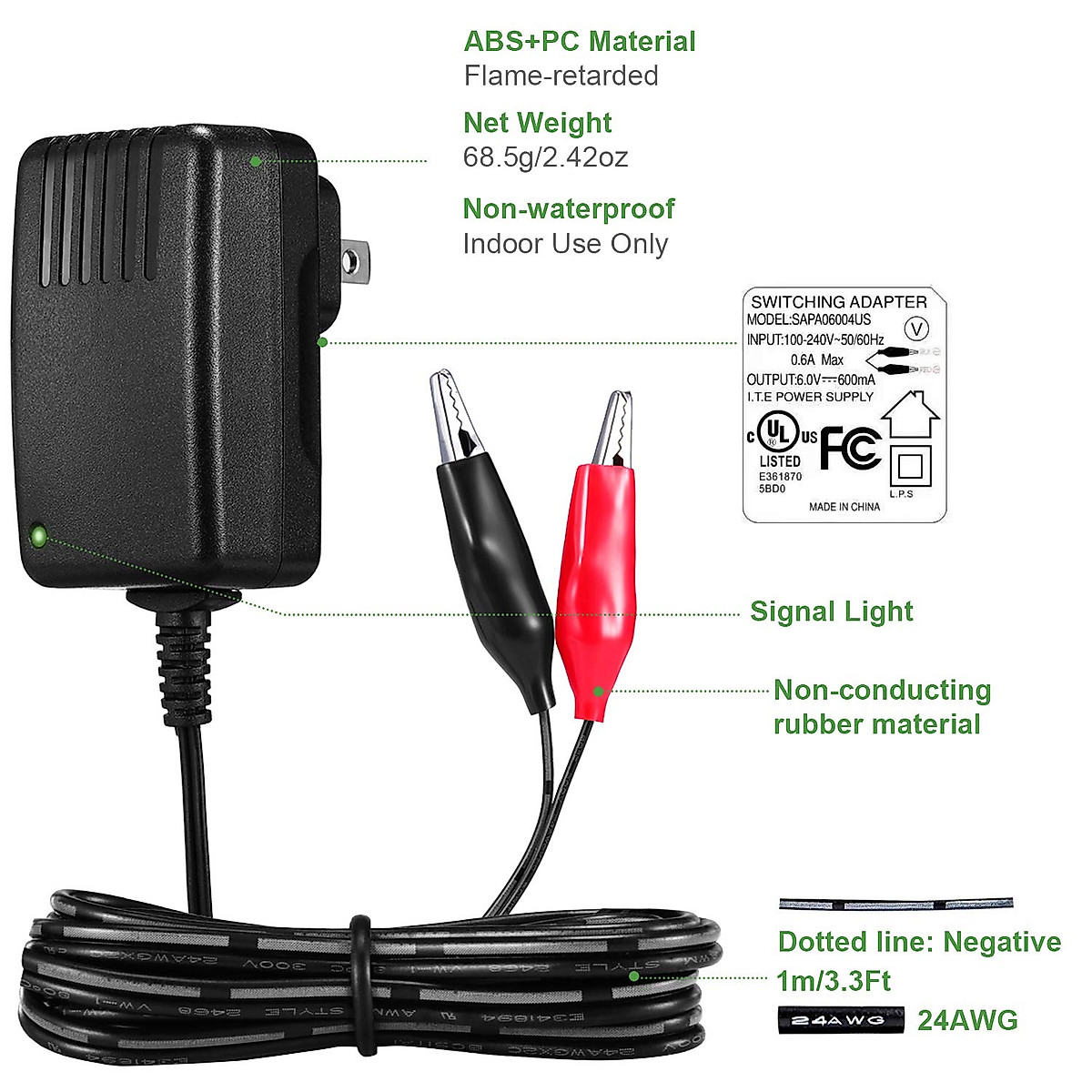 RUSFOL [UL Listed] 6-Volt Battery Charger for Moultrie Battery (Input 100-240V, Output 6V 0.6A)