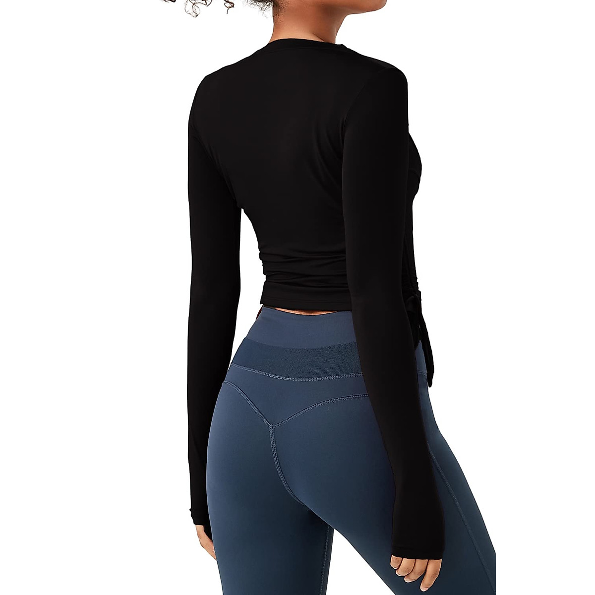 Almaree Workout Outfits Long Sleeve Shirts for Women Athletic Tops Running Sweatshirt with Thumb Holes L Black