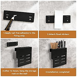 Kitchen Knife Holder Storage Rack, Multifunctional Wall Mounted Tool Storage Rack Kitchen Knife Cutting Board Integrated Rack Wall-mounted Kitchen Storage Organizer (Black)