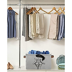 Naked Girl Cube Storage Organizer Bins with Handles, 15x11x9.5 Inch Collapsible Canvas Cloth Fabric Storage Basket, Sexy Beauty Grey Modern Art Books Kids' Toys Bin Boxes for Shelves, Closet