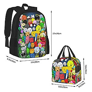 MXSLOVE Casual 2 Pieces Backpack Set, Battle for Bfdi Shoulder Bookbag Travel Bag with Lunch Tote