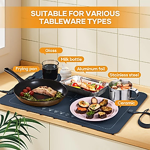 Saker Food Warming Mat, Electric Warming Tary, Silicone Warming Mat for Food with 3 Temperature Settings & Child Lock, Full-Surface Heating, Portable Foldable Warming Tray for Party, Buffet, Daily Use