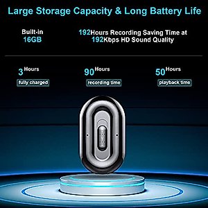 Digital Voice Recorder, Voice Activated Recorder with 192 Hours Recording Capacity 85-100 Hours Continuous Recording Time - 16GB